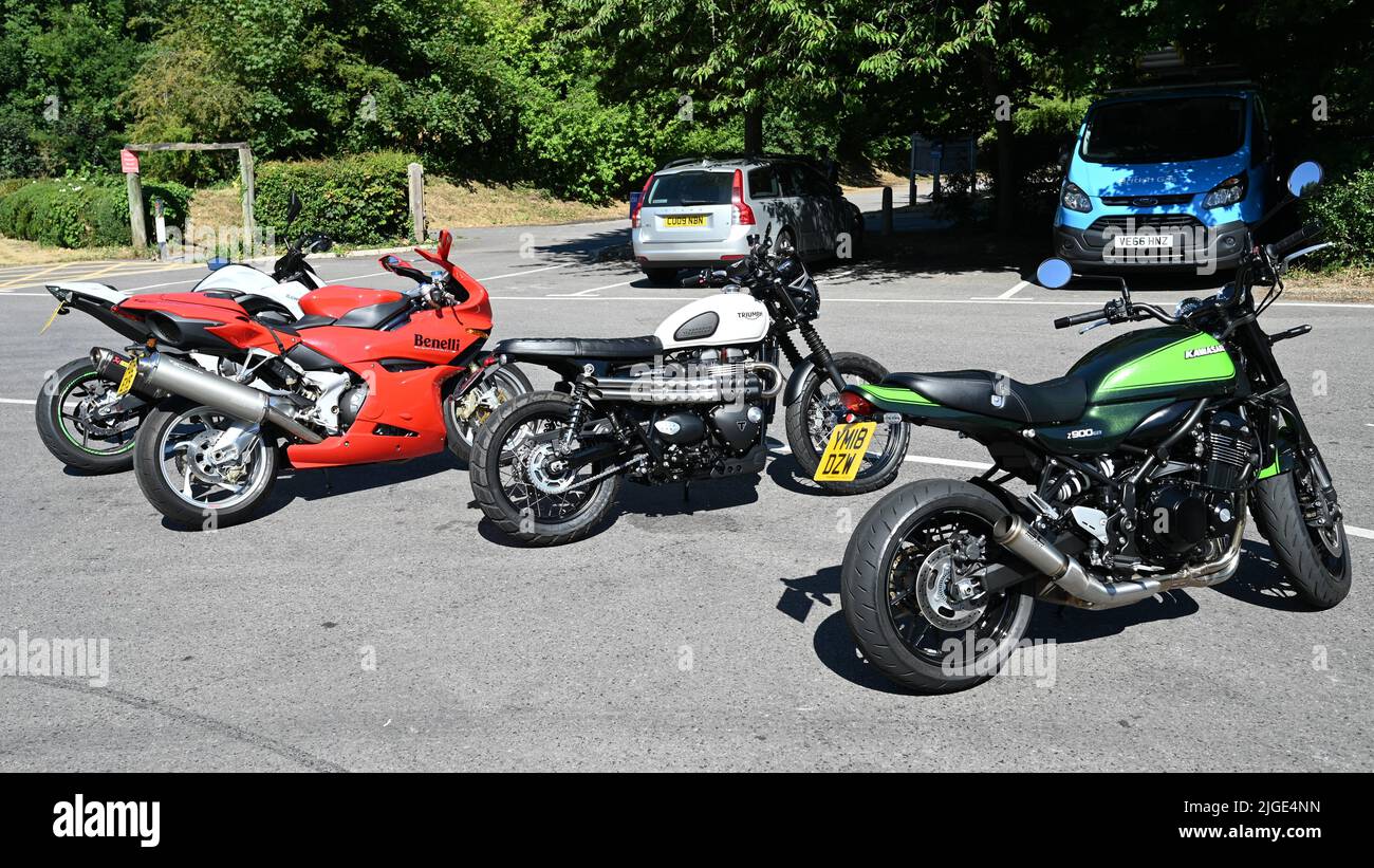 Motorcycles parked at Boxhill in Surrey Stock Photo - Alamy