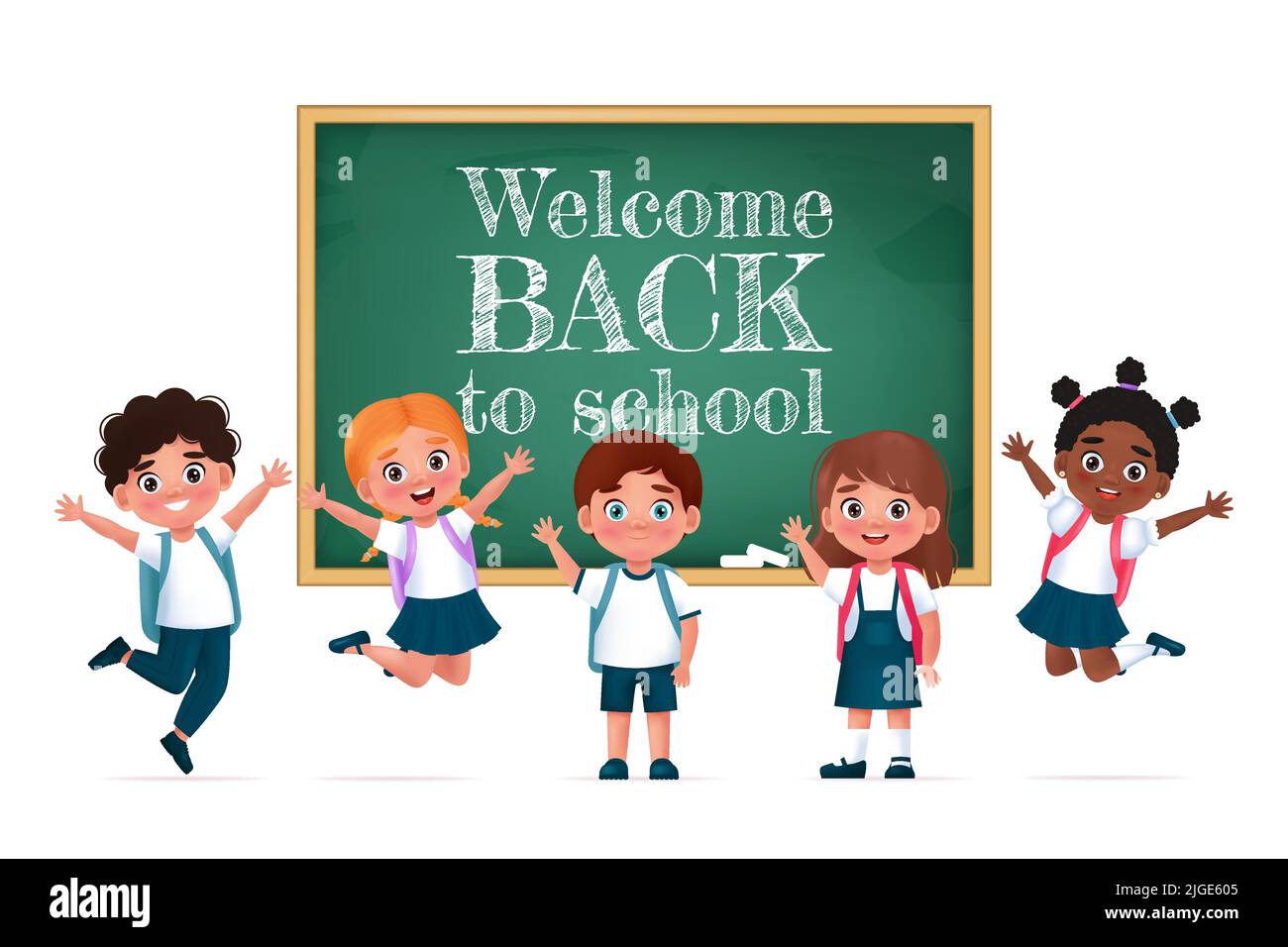 Children in the class near a chalkboard. Back to school concept ...