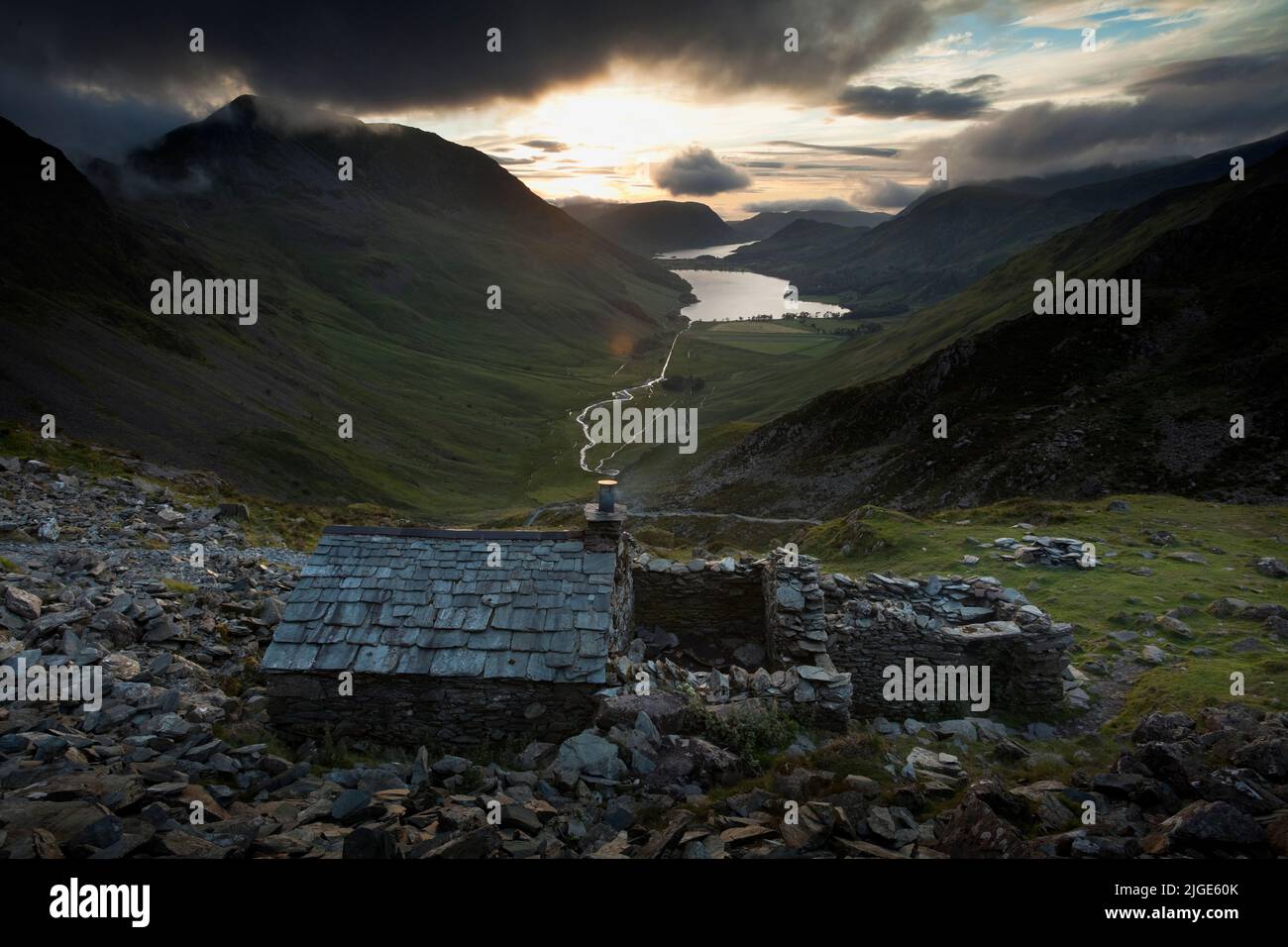 Summer sunset at Warnscale Bothy above the Buttermere Valley Stock ...