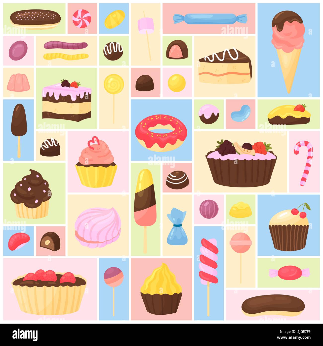 Sweet desserts set vector illustration. Cartoon confectionery and ...