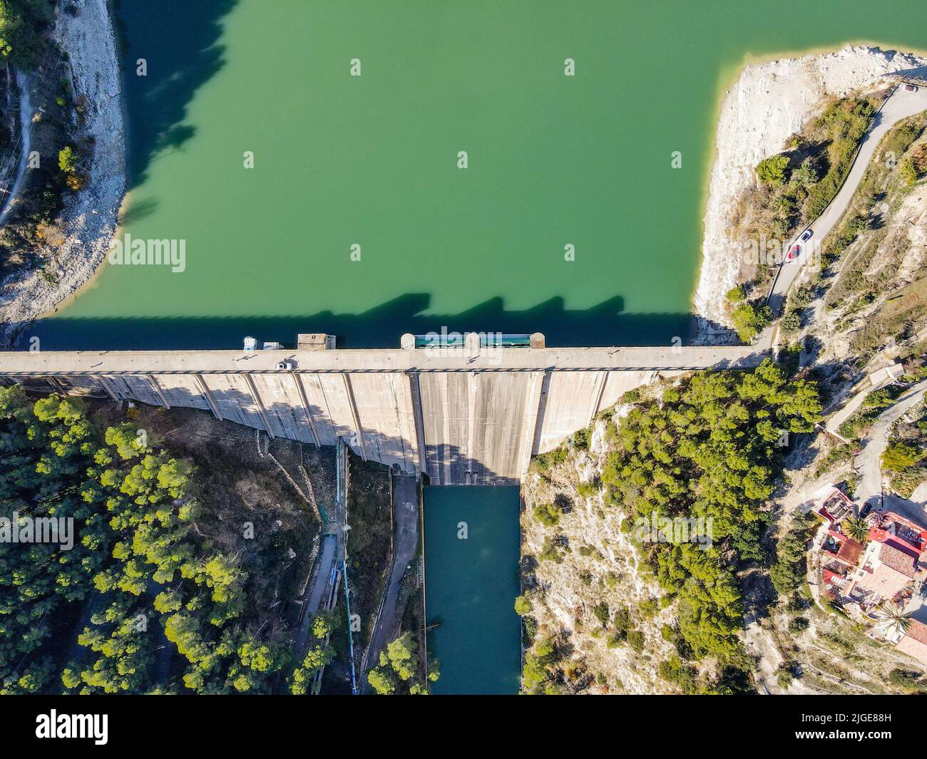 Aerial view of the Guadalest reservoir hydroelectric dam in Alicante ...