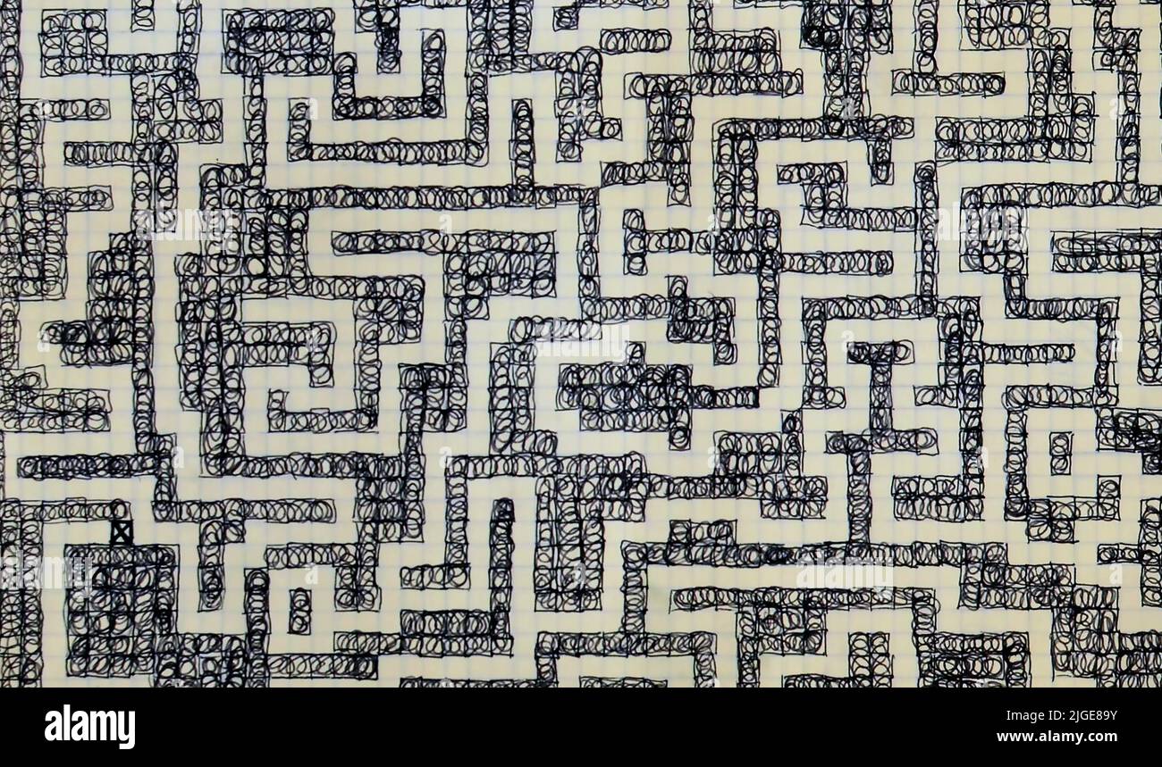Labyrinth maze patern design with pens and markers Stock Photo - Alamy