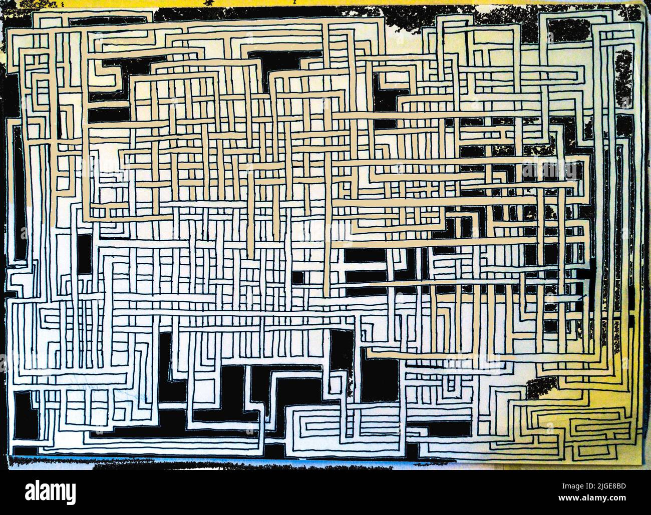 Labyrinth maze patern design with pens and markers Stock Photo - Alamy