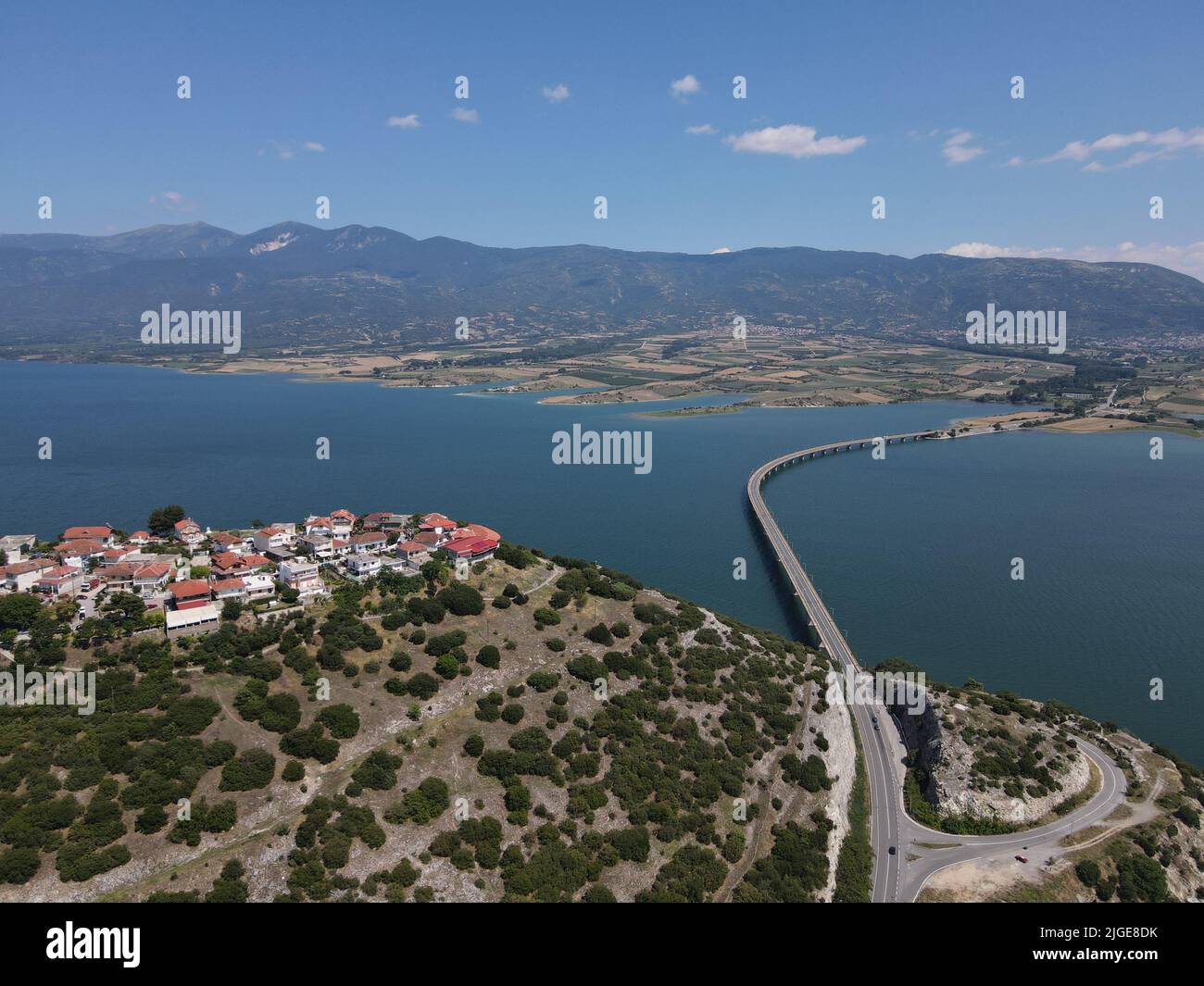 Aerial View High Βridge Οf Servia Artificial Lake Οf Polyphytos. Οne Οf ...