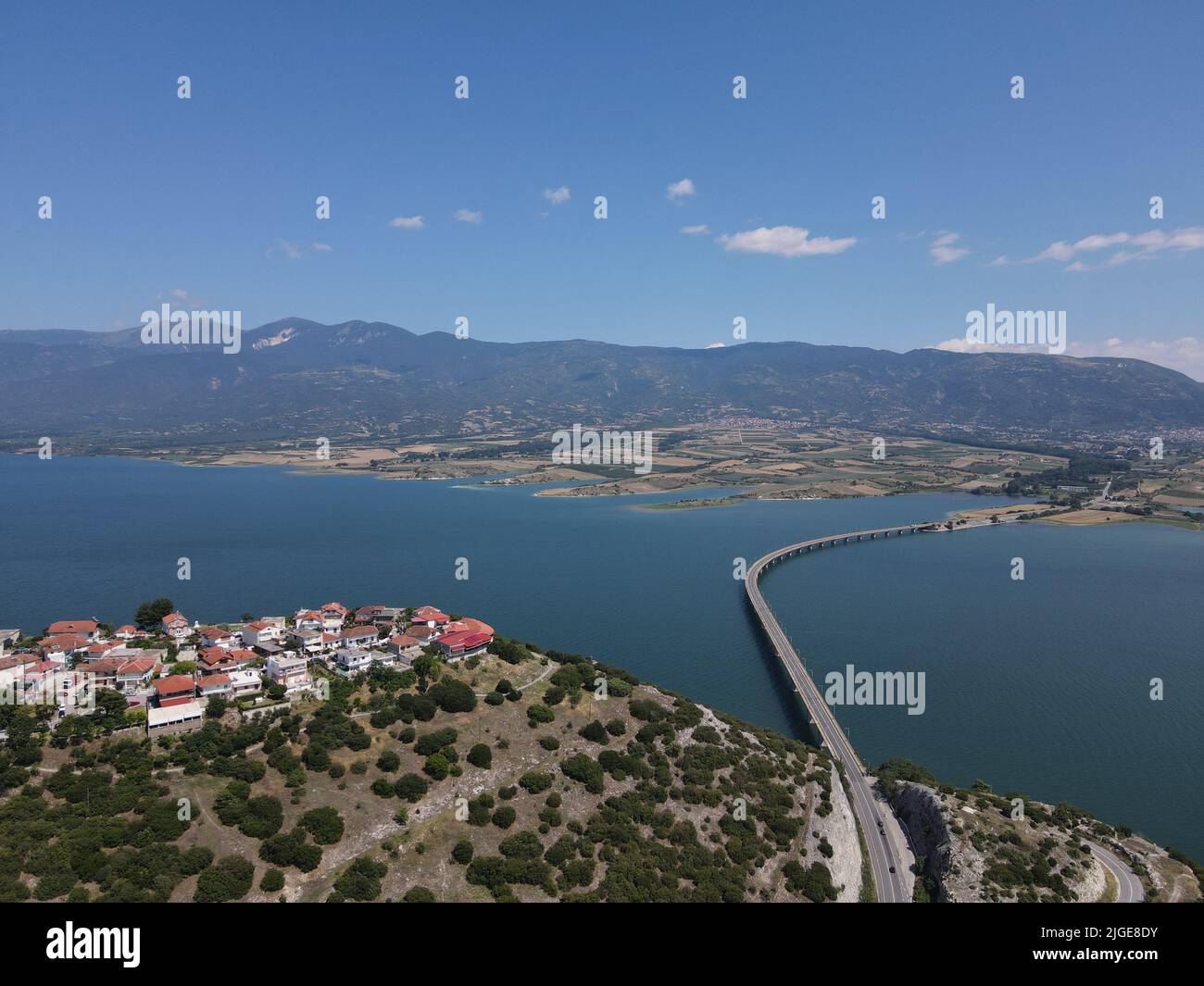 Aerial View High Βridge Οf Servia Artificial Lake Οf Polyphytos. Οne Οf ...