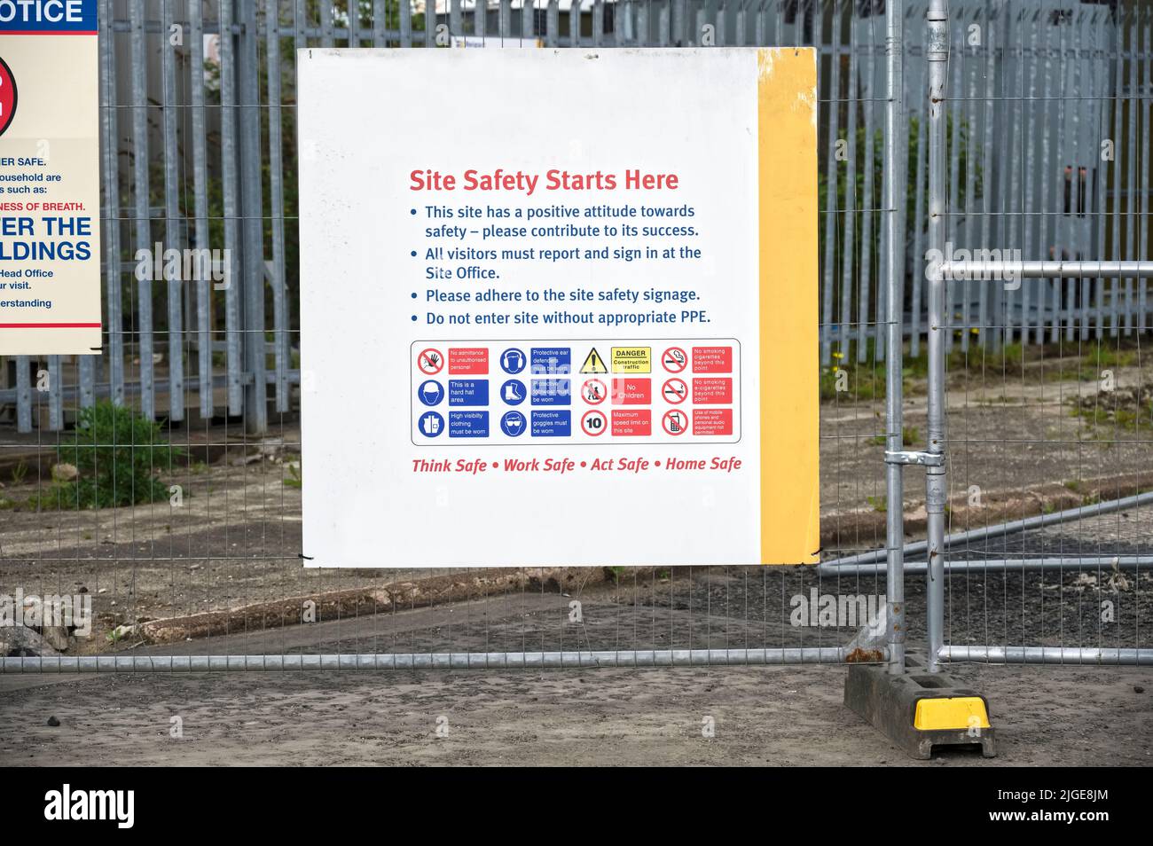 Construction site health and safety message rules sign board signage on ...