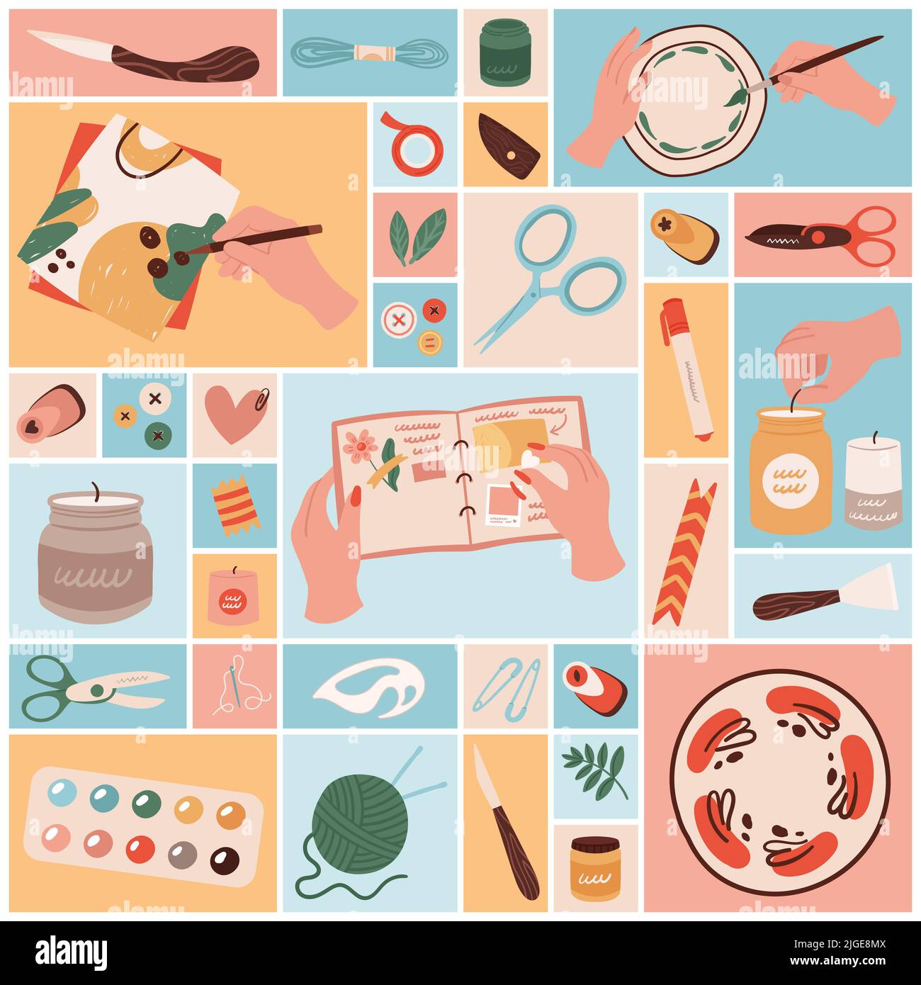 Workshop, creative handmade projects and handcraft set vector ...