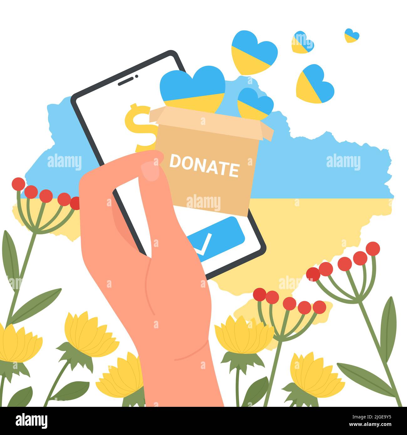 Volunteers hand holding phone with donation mobile app. Person holding ...