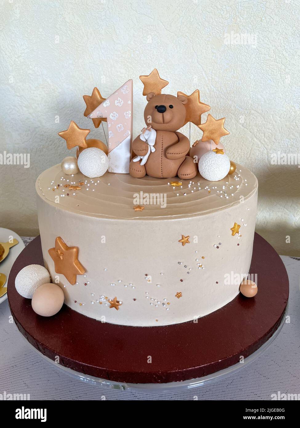 A closeup shot of a birthday cake for one year old baby Stock Photo - Alamy