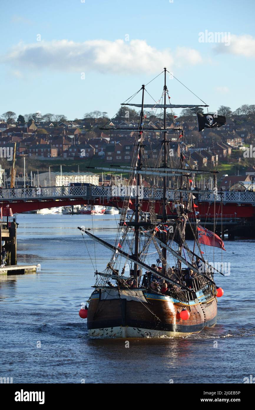 Pirate Ship Leaving Whitby Harbour On A Sunny Day - Whitby Swing Bridge ...