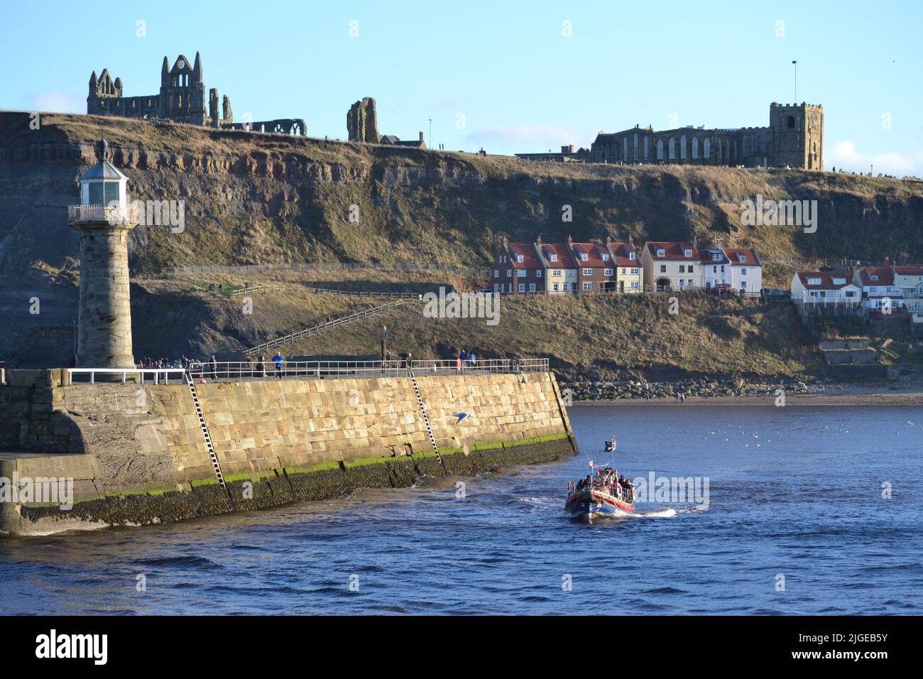 Old Lifeboat Pleasure Boat Trips Leaving Whitby Harbour On A Sunny Day ...