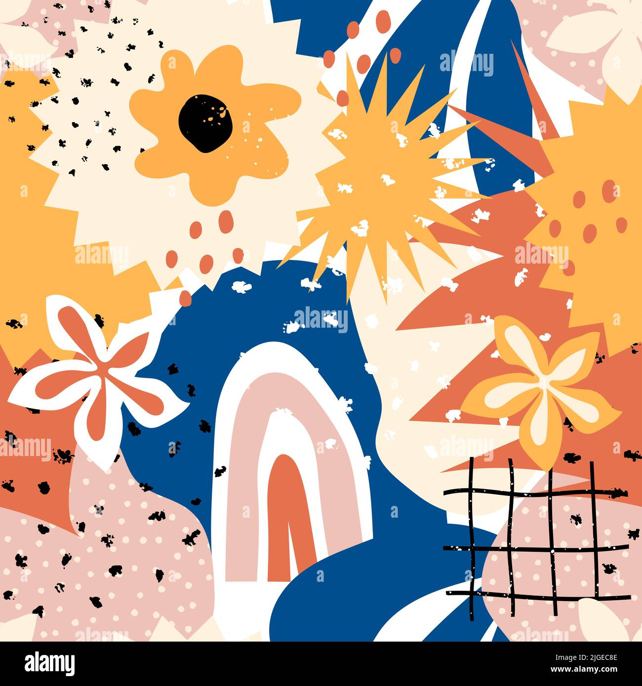 Abstract seamless pattern with natural colorful shapes, spots, flowers ...