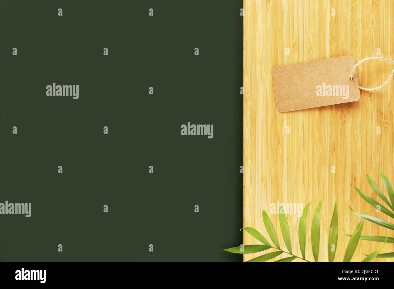 Eco friendly, natural background. Empty, dark green table and wooden ...