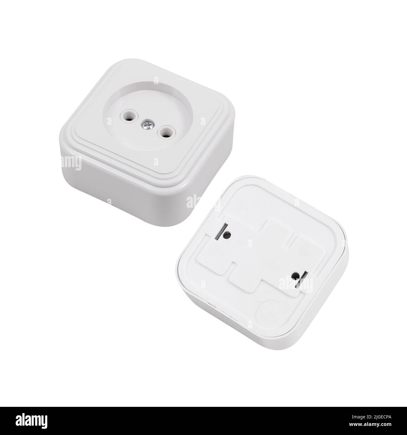 Electric built-in(flat) white socket isolated on a white background ...
