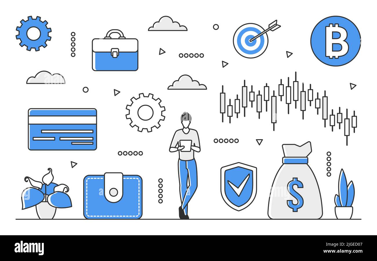Management money portfolio. Investment capital, financial income vector ...