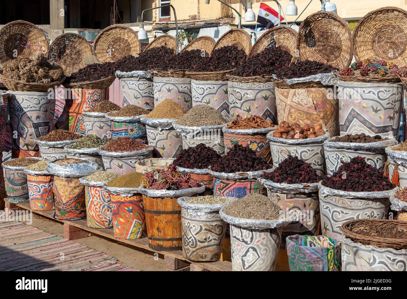 Spices and herbs on the Egyptian old market stall in Sharm el-Sheikh ...