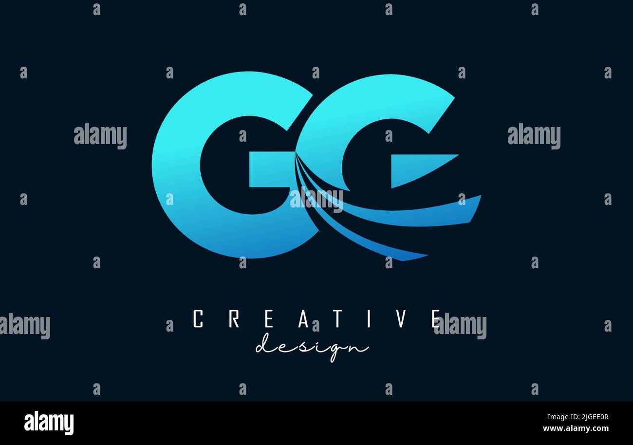 Creative blue letter GG g logo with leading lines and road concept ...