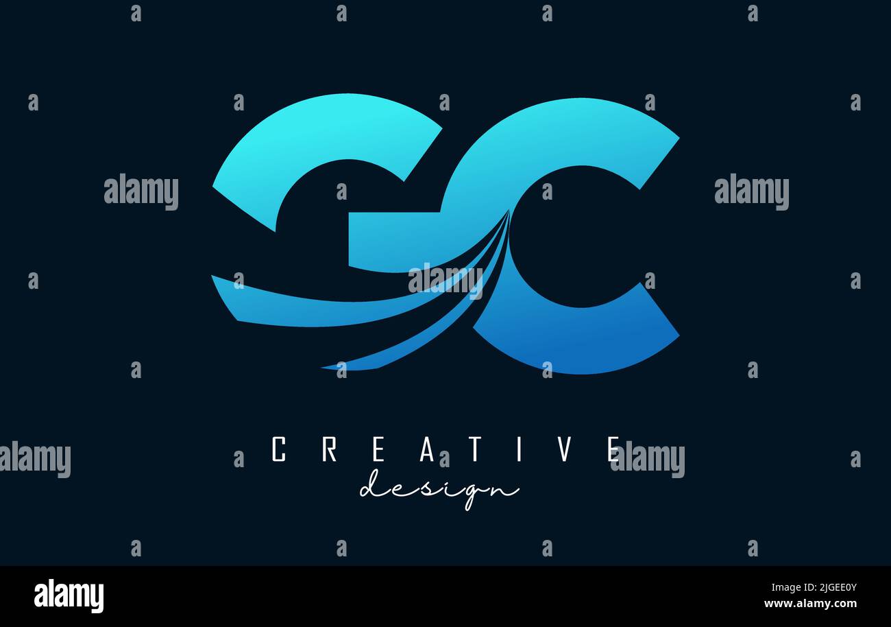 Creative blue letter Gc g c logo with leading lines and road concept ...
