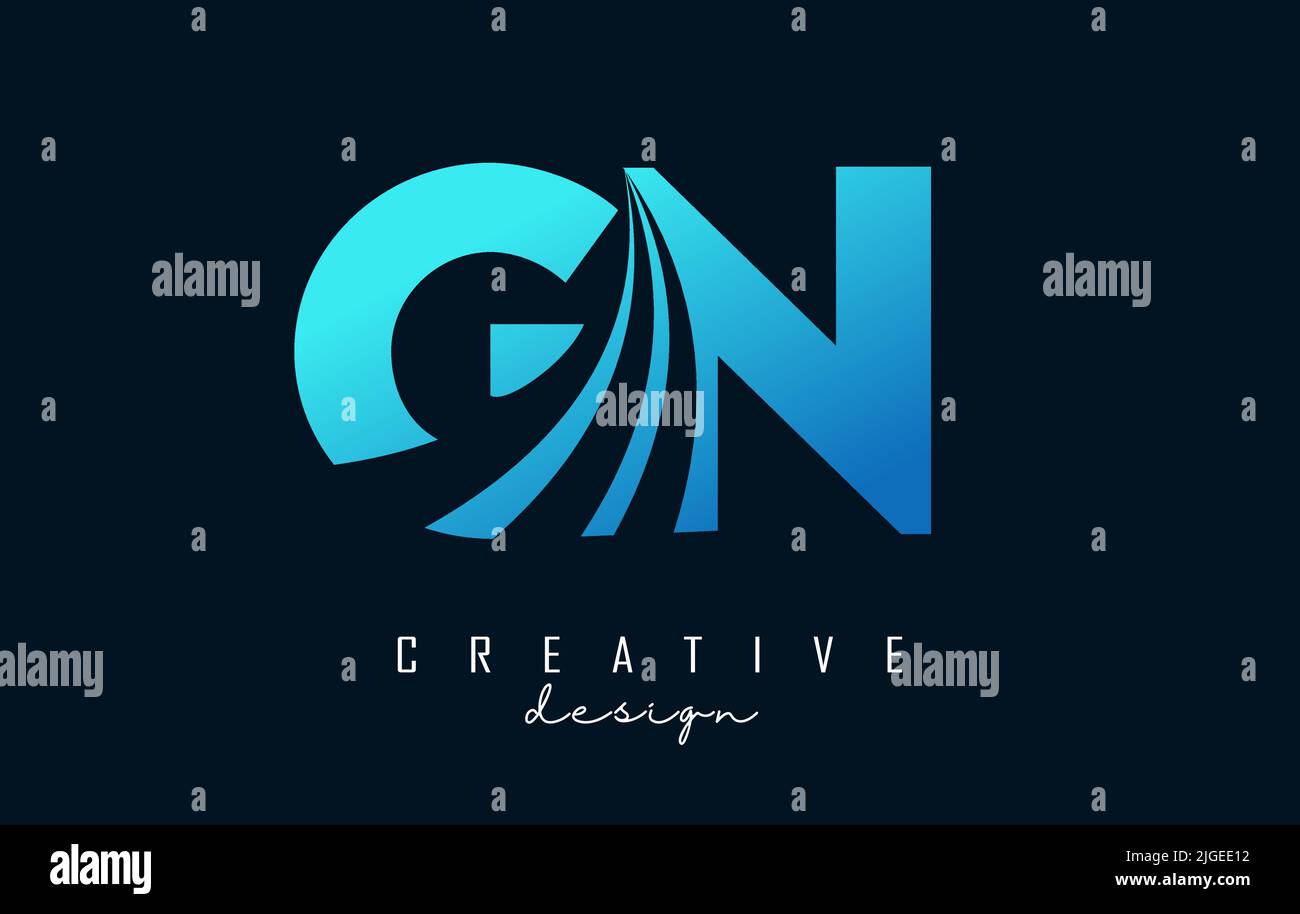 Creative blue letter Gn g n logo with leading lines and road concept ...