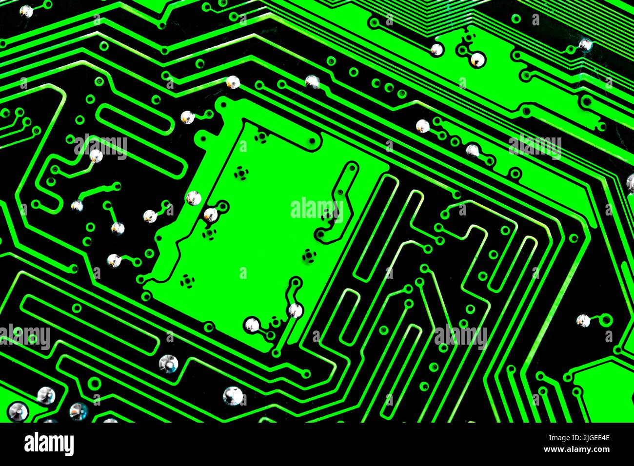 Macro Close up of printed wiring on green PC circuit board Stock Photo ...