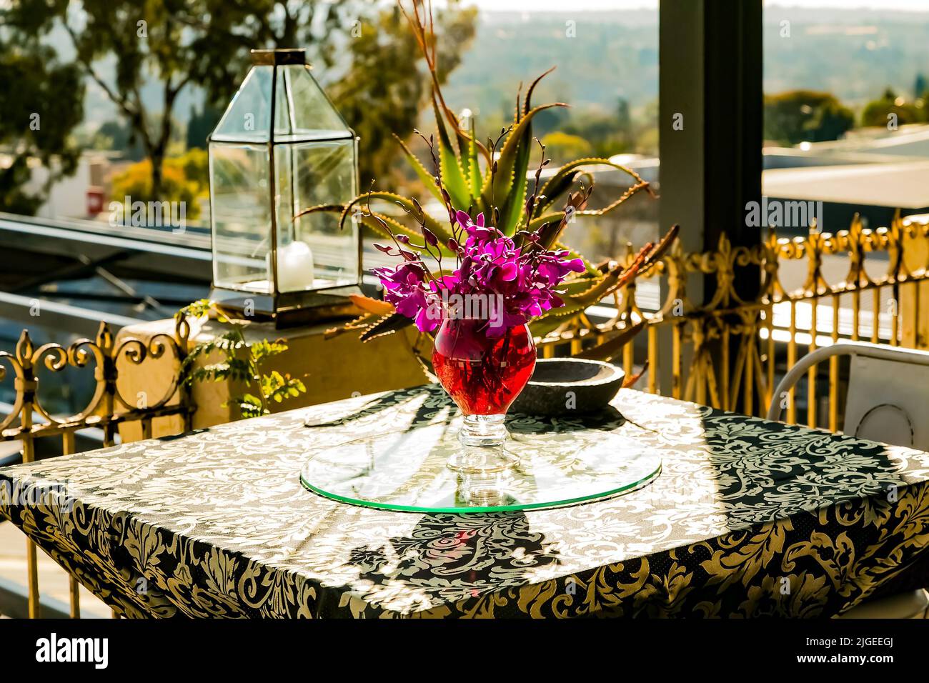 A purple-themed decor in the venue for a party event Stock Photo - Alamy