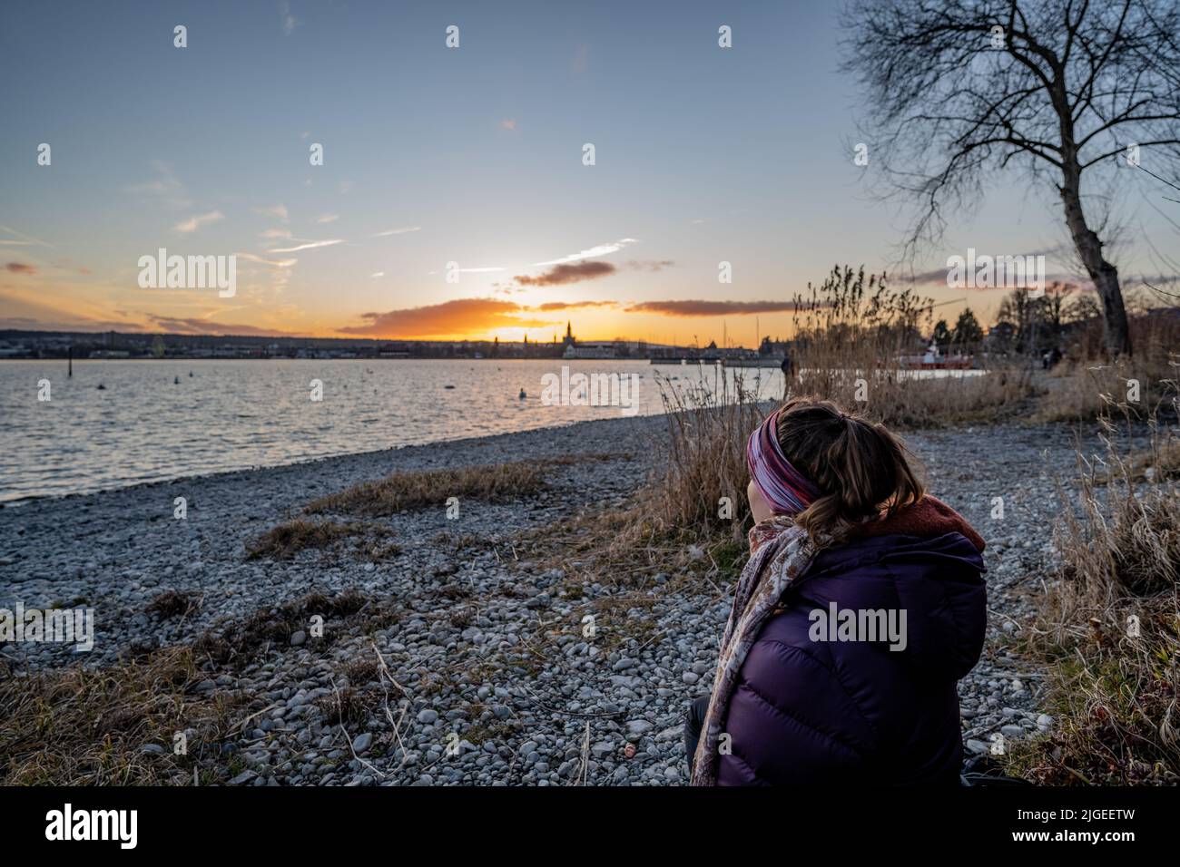 Beautiful sunset with view on lake constane and Constance city. Baden Württemberg, Germany ...