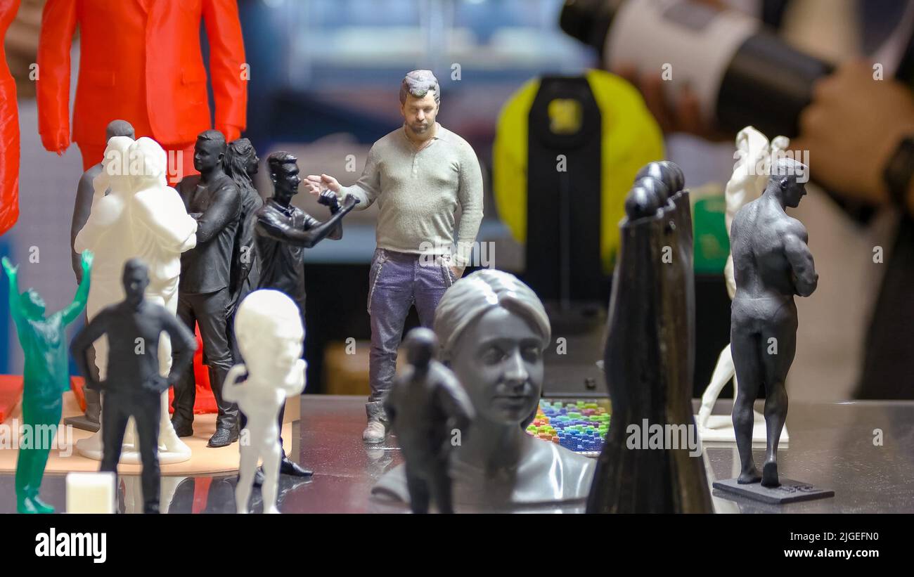 Exposition of 3d printed figures of people. Beautiful three-dimensional ...