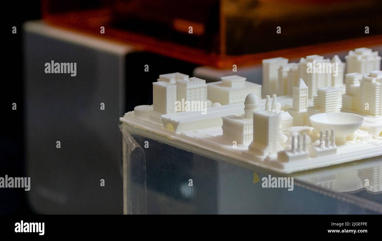Beautiful city model printed on a 3D printer. Architectural technical ...