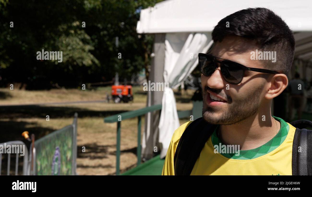 Daniel Melo, 21, from Brazil on day fourteen of the 2022 Wimbledon ...