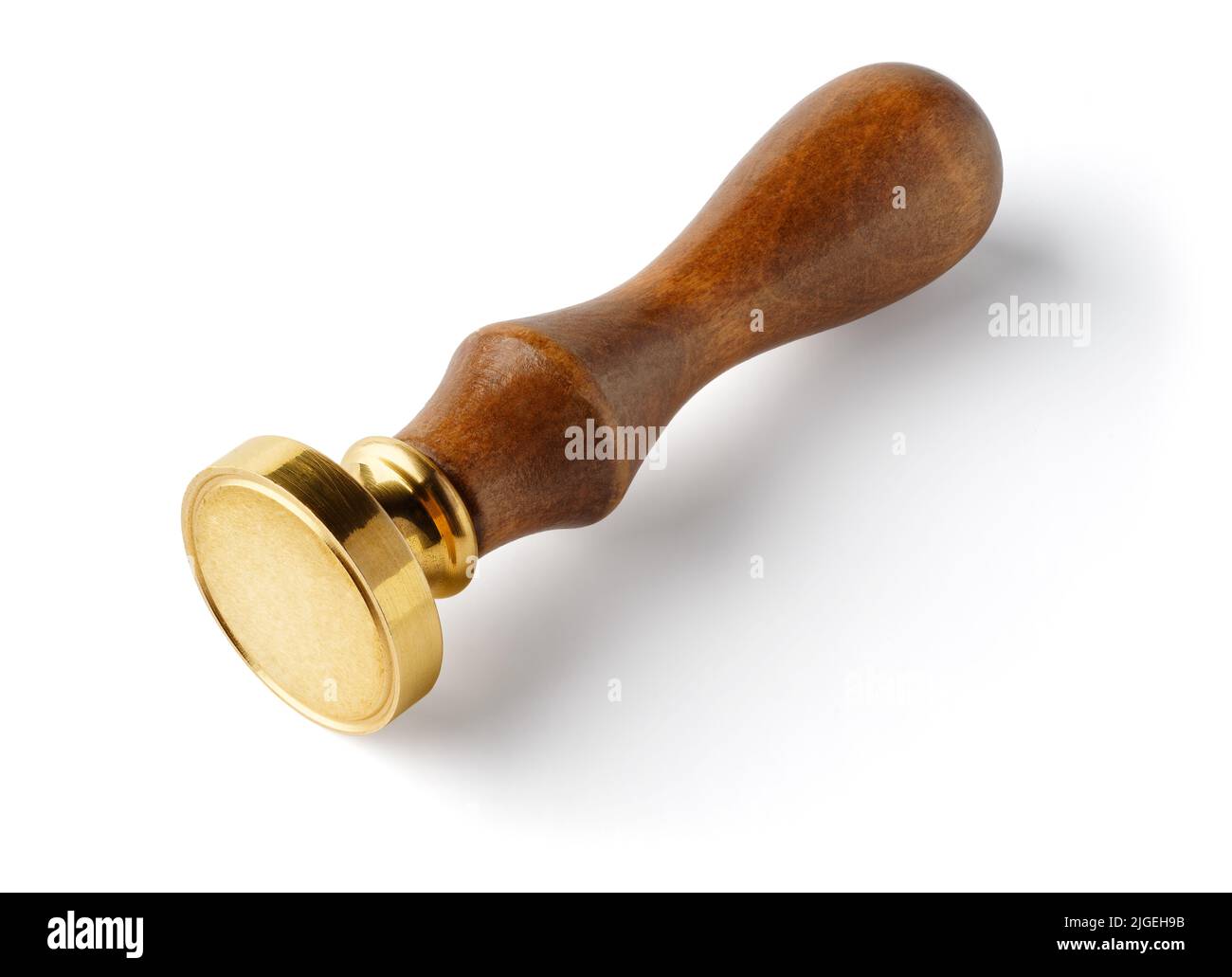 Classic retro style bronze stamper with wooden handle, isolated on ...