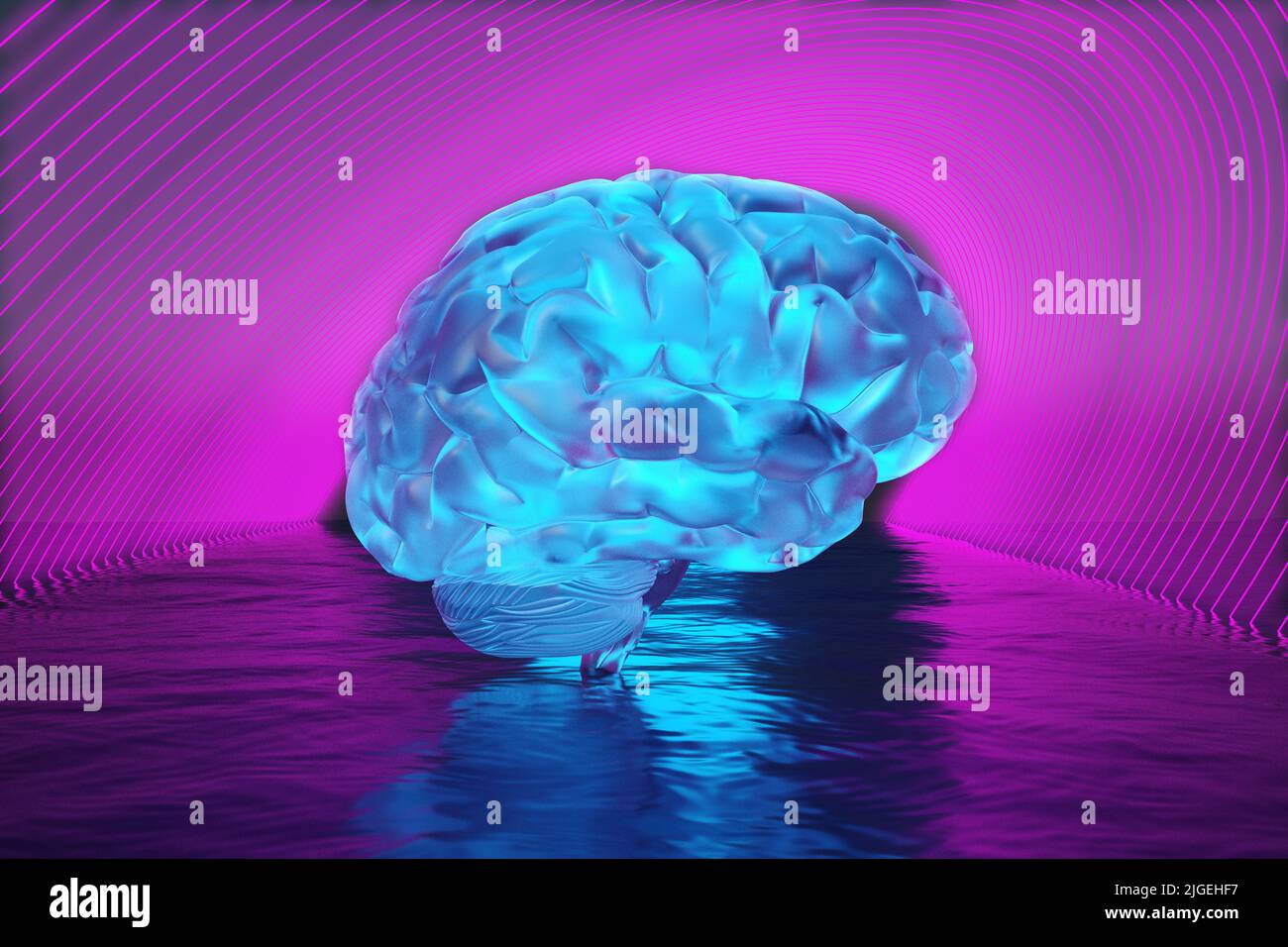 human brain in purple neon corridor. 3d rendering Stock Photo - Alamy