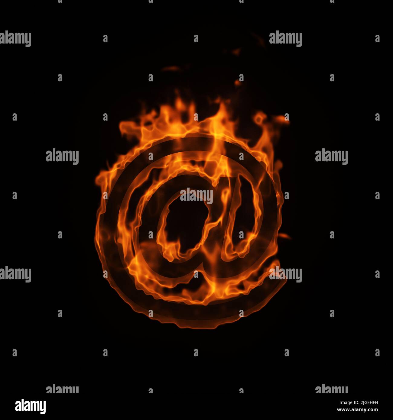 burning email symbol on black background. 3d rendering Stock Photo - Alamy