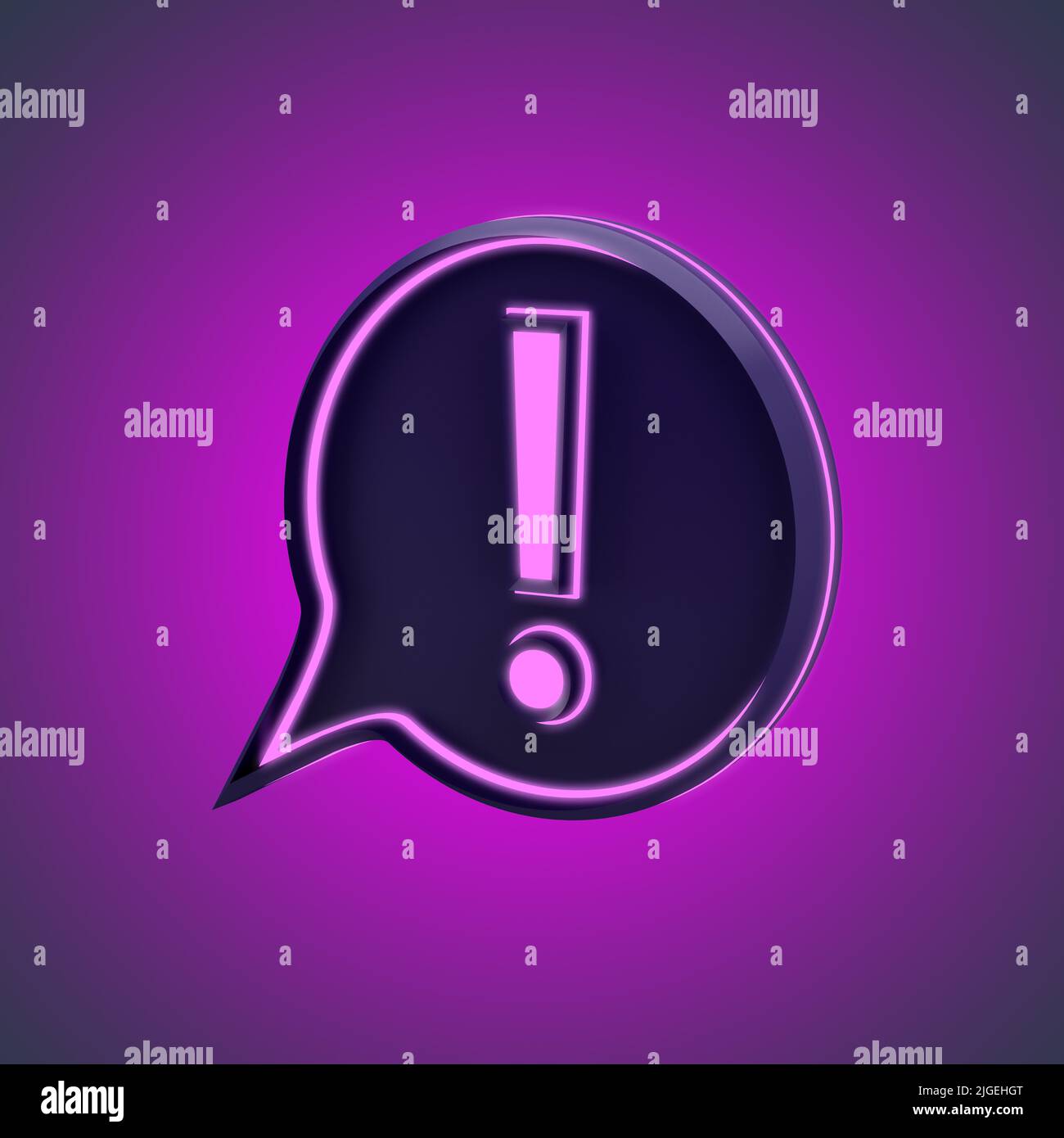 purple neon exclamation mark in bubble. 3d rendering Stock Photo - Alamy