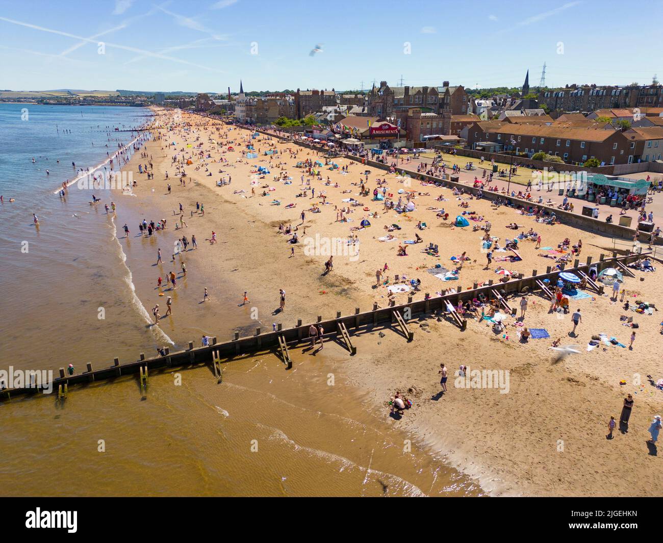 Portobello, Edinburgh, Scotland, UK. 10 July 2022. An aerial view of ...