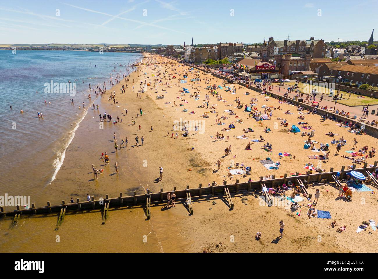 Portobello, Edinburgh, Scotland, UK. 10 July 2022. An aerial view of ...