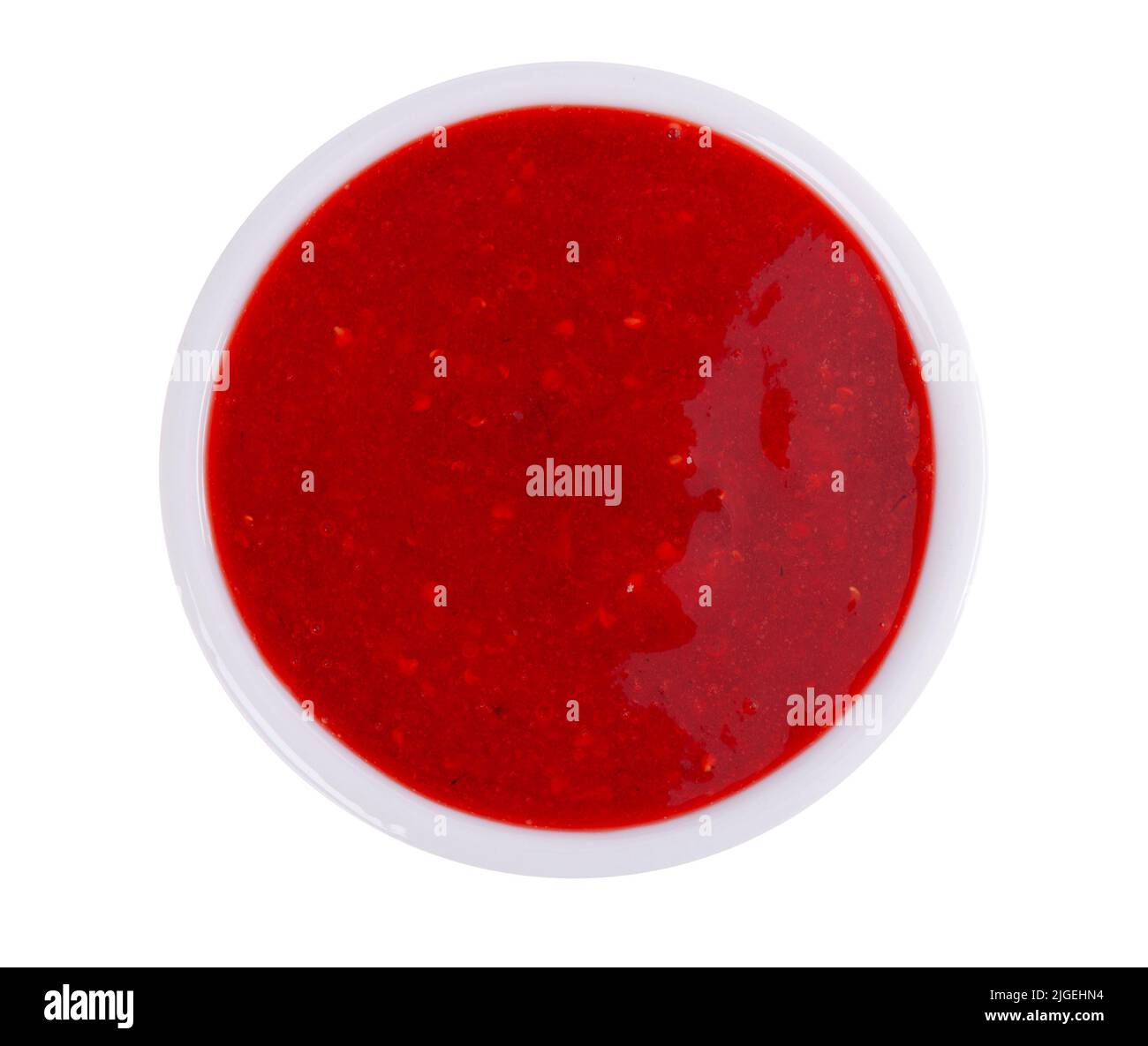 Strawberry jam in white ceramic bowl, isolated on white background. Red ...
