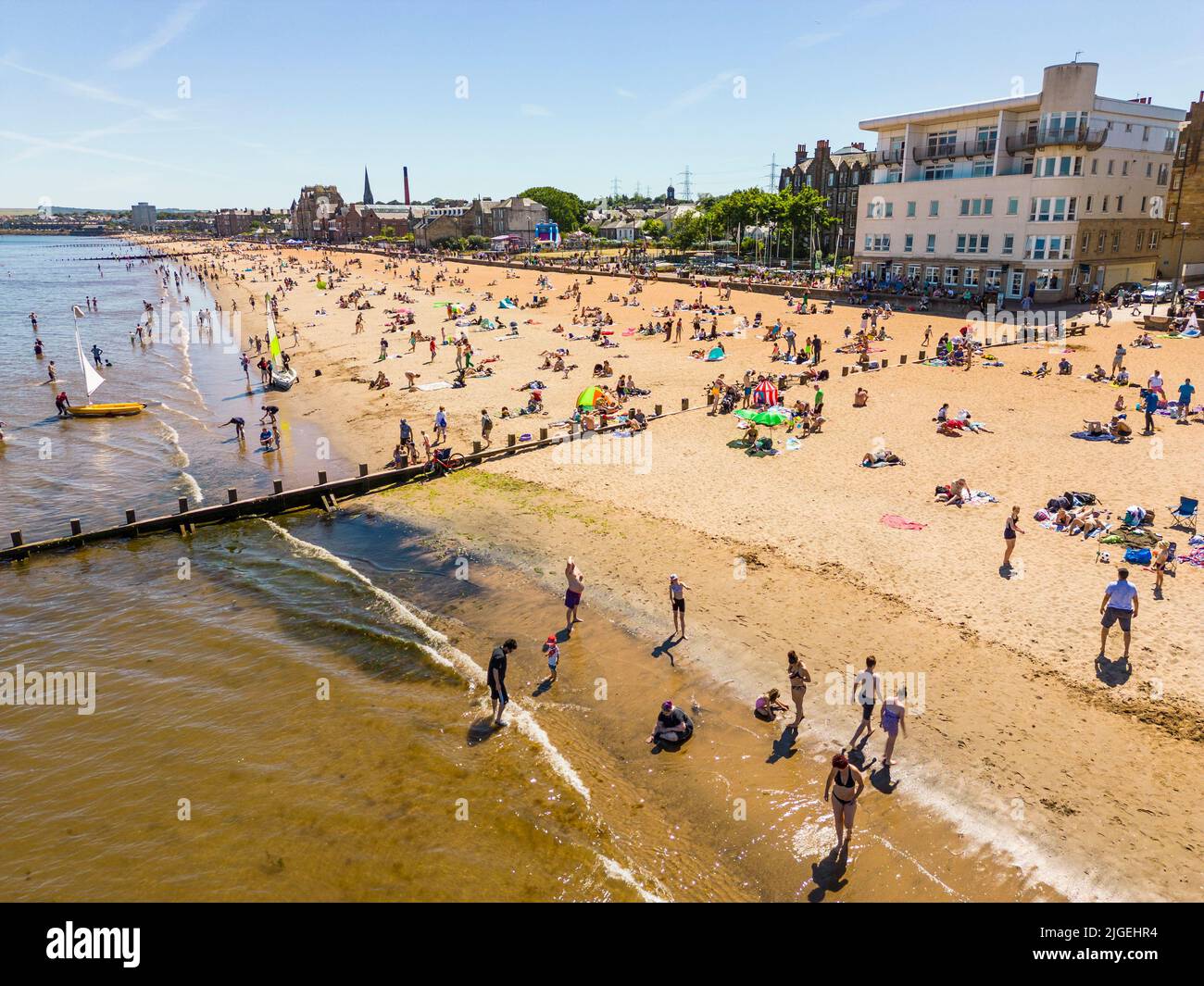 Portobello, Edinburgh, Scotland, UK. 10 July 2022. An aerial view of ...