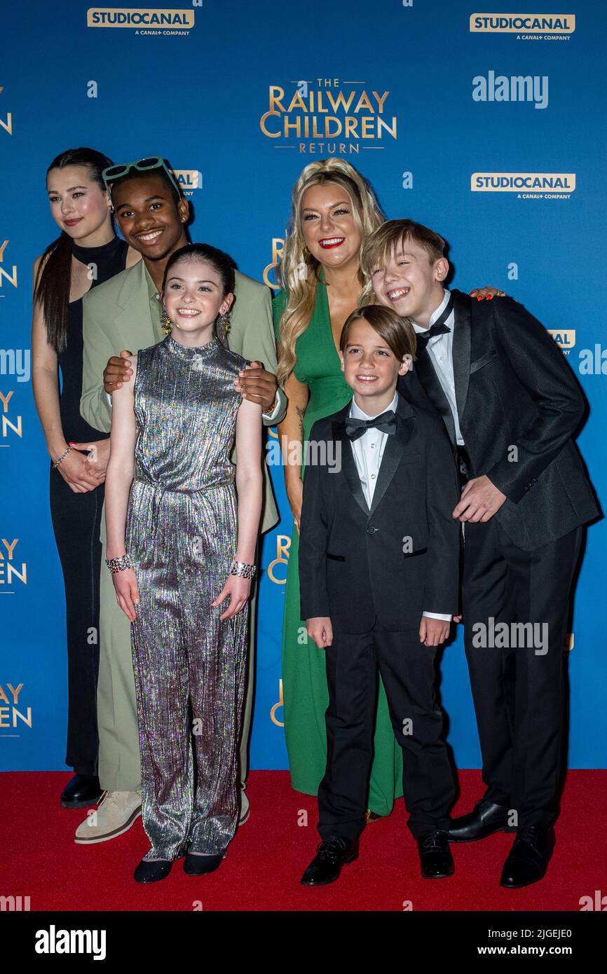 London, UK. 10 July 2022. Actors (L to R) Beau Gadsdon, KJ Aikens, Eden Hamilton, Sheridan Smith ...