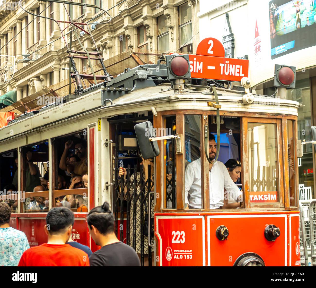 Busy streetcar, tramway Taksim to Tunel, Beyouglu, Istanbul, Turkey ...