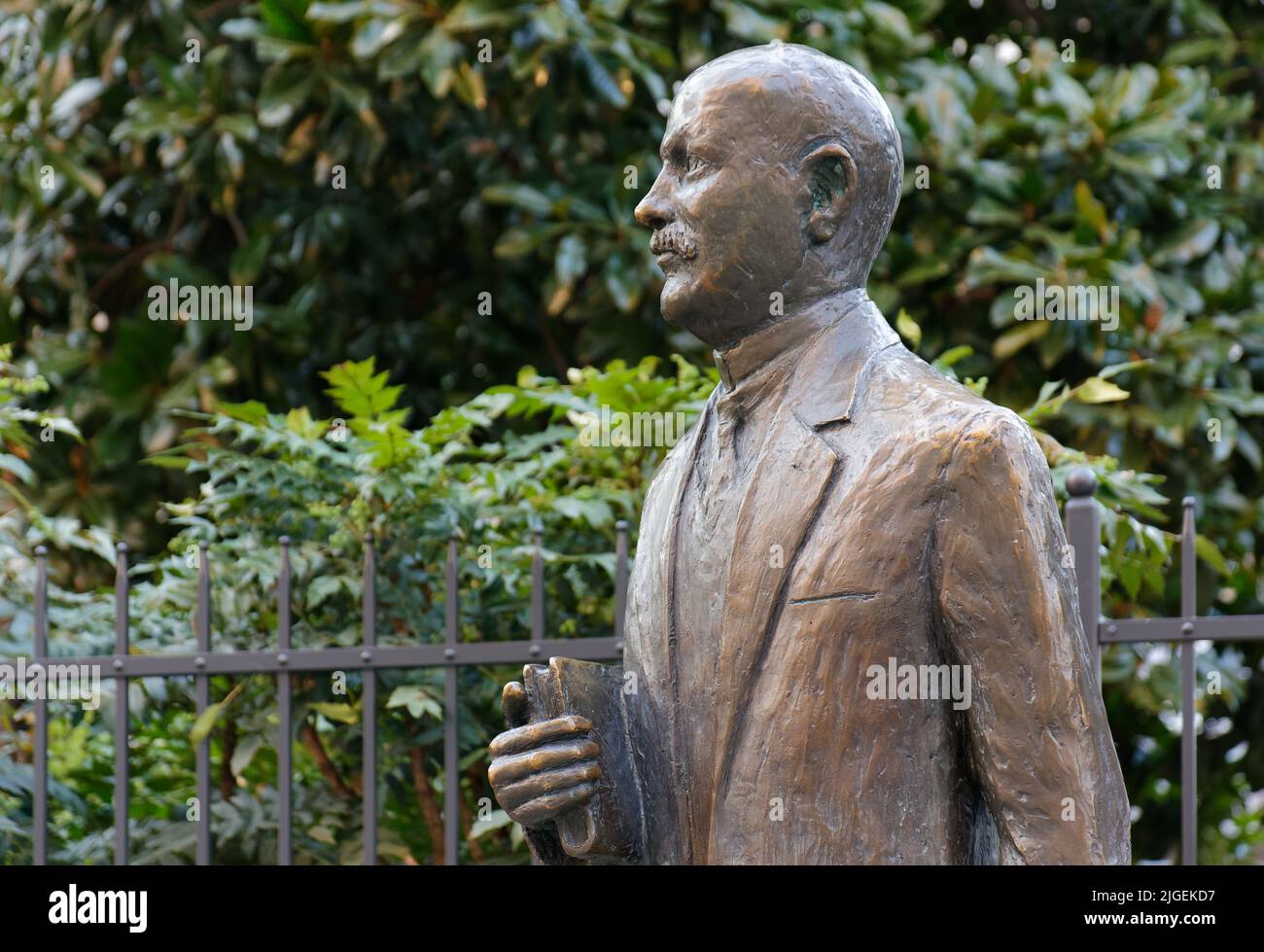 TRIESTE, Italy - March 25, 2022: Close-up of the bronze statue of the famous Italian writer ...