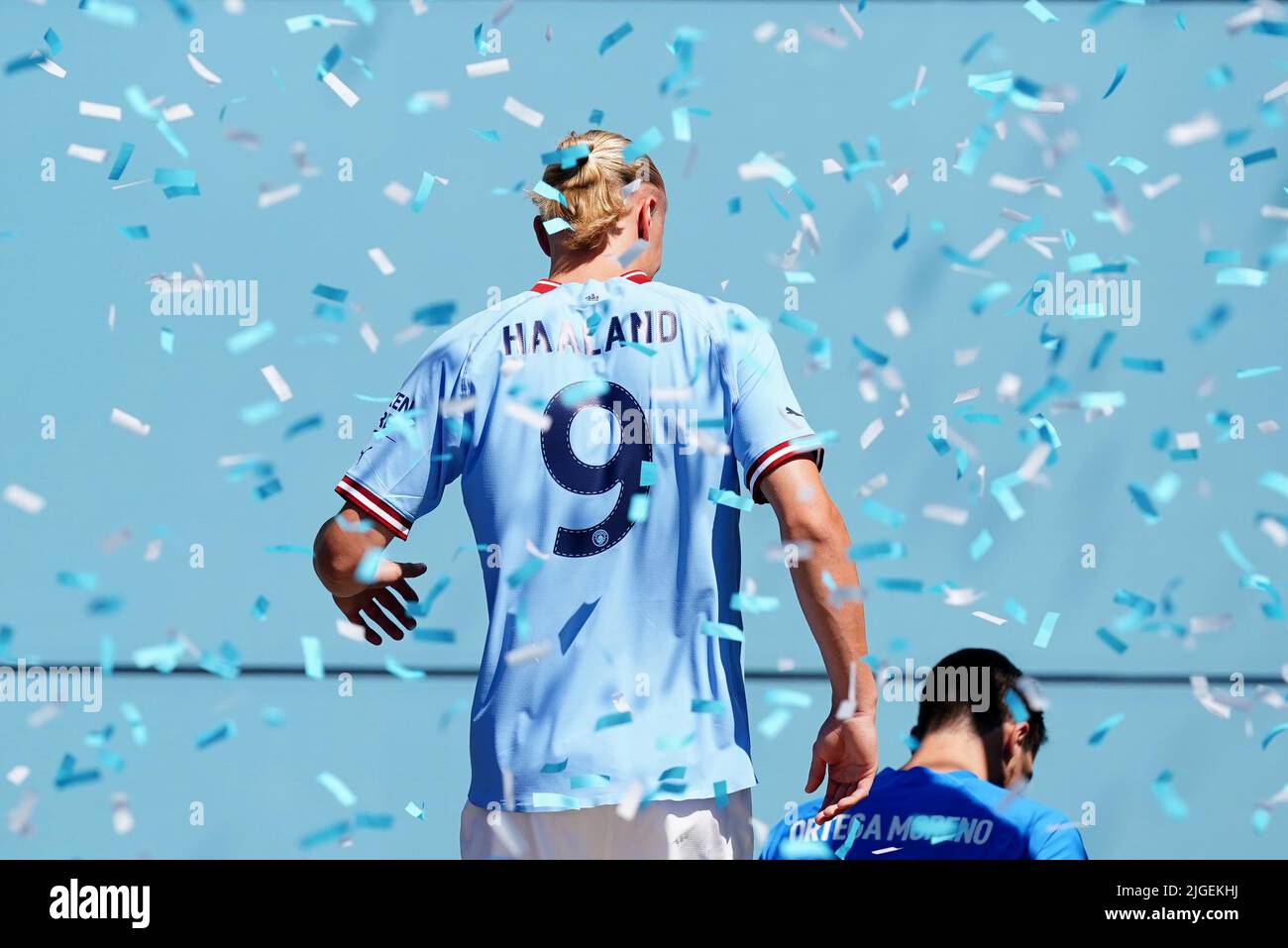 New Manchester City signing, Erling Haaland leaves the stage after a ...