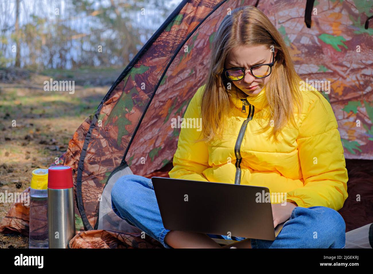 Distance learning online education and work. Woman girl working office ...