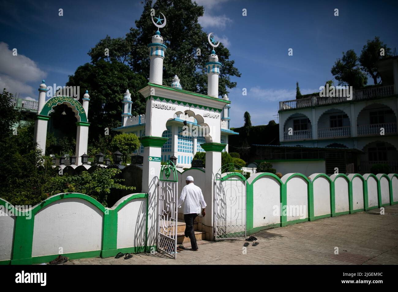 Kathmandu, Nepal. 10th July, 2022. A Nepali Muslim arrives for prayers ...