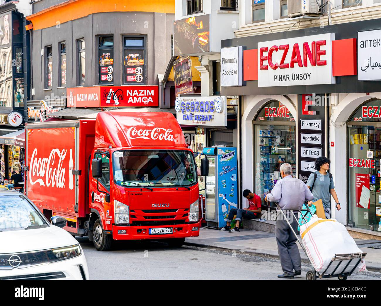 Coca-Cola truck driving traffic in Fatih, Istanbul, Turkey Stock Photo ...
