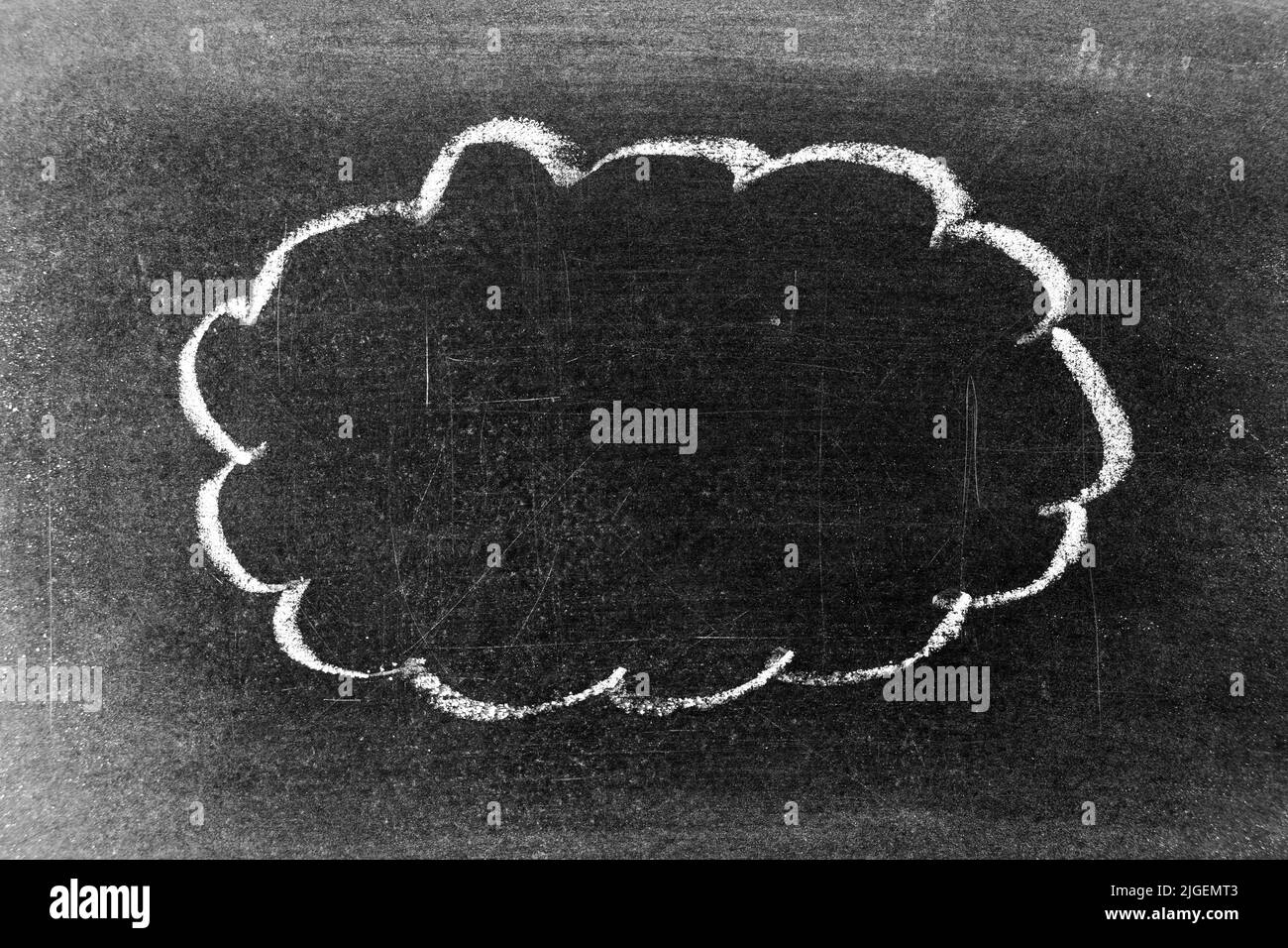 White color chalk hand drawing in cloud shape on blackboard or ...