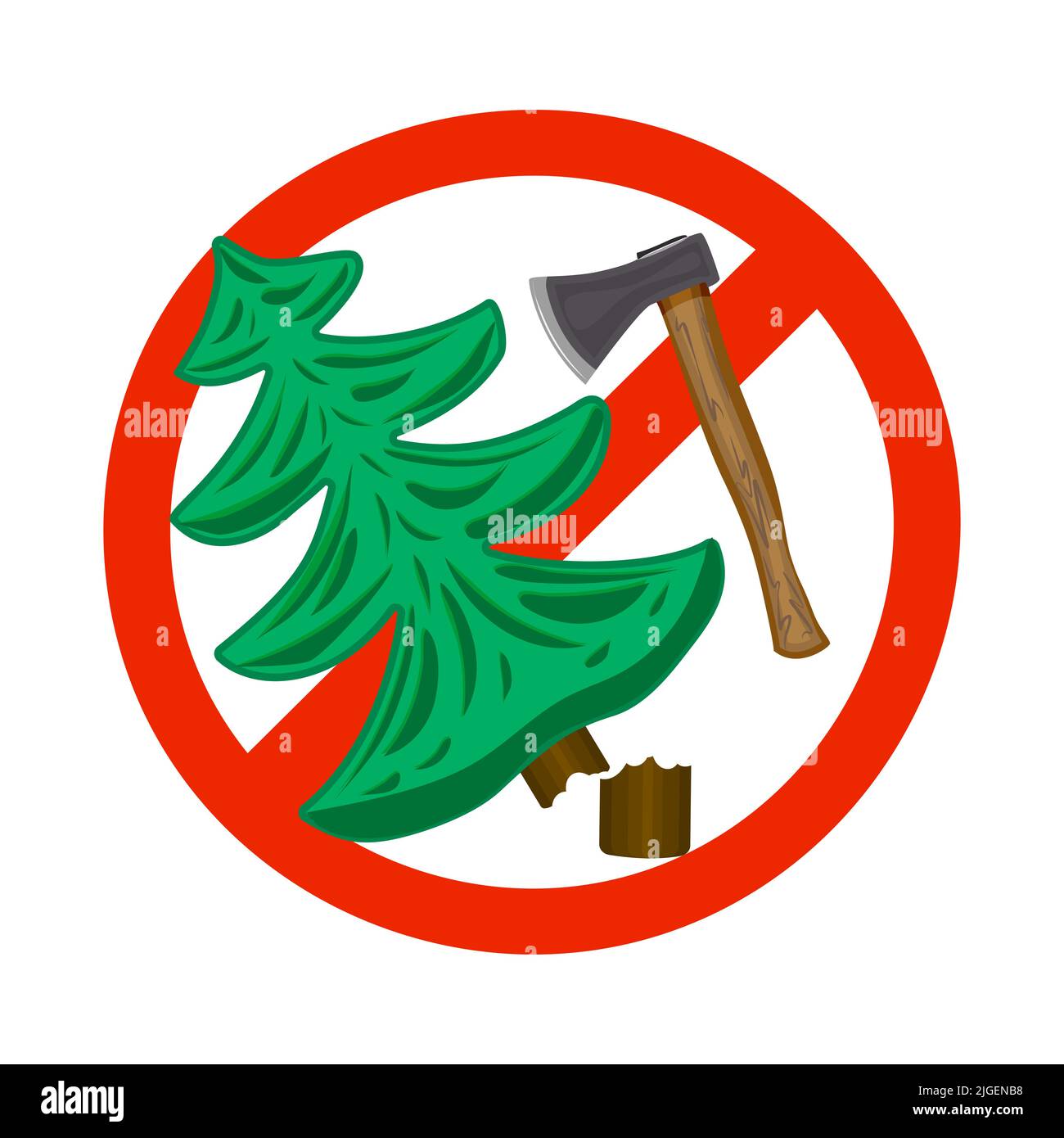 Sign with axe and tree on prohibition to cut down forest.Dont cut down ...