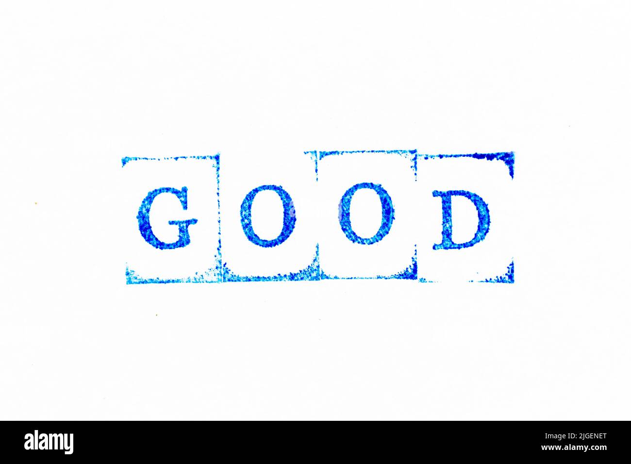 Blue color ink rubber stamp in word good on white paper background ...