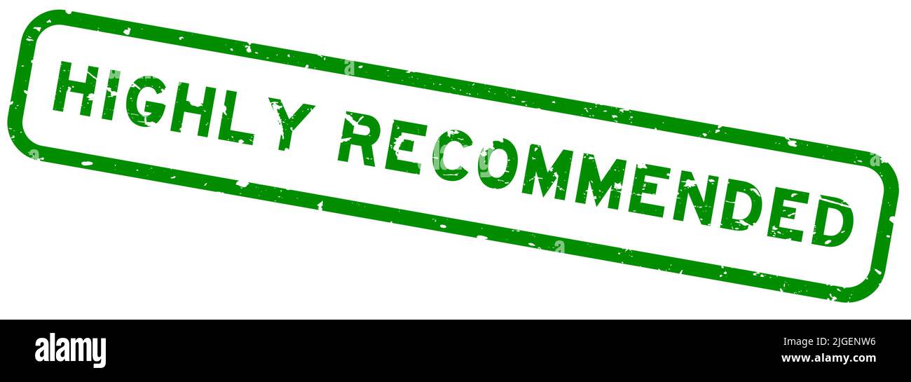 Grunge green highly recommended word square rubber seal stamp on white ...