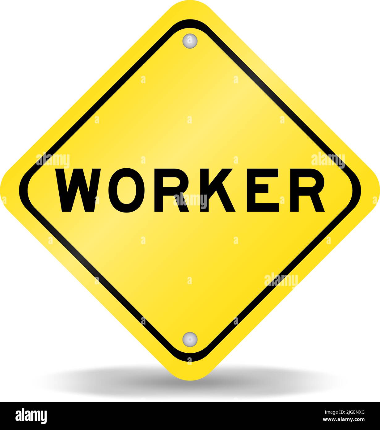 Yellow color transportation sign with word worker on white background ...