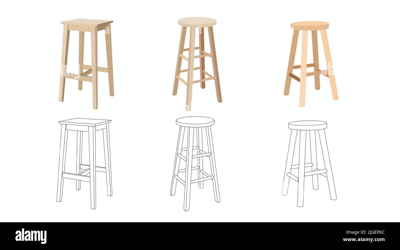 Vector isolated Wooden Stools Set, Vector illustration set of different ...